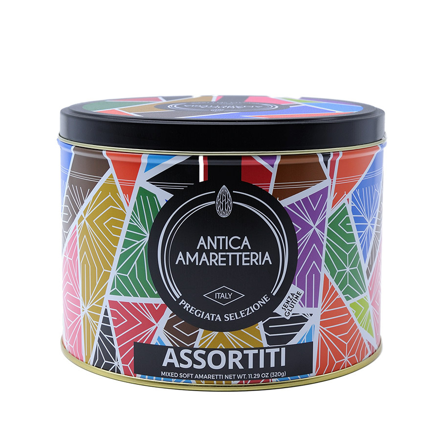Assorted soft Amaretti in tin box 320 gr Barbero Sicily