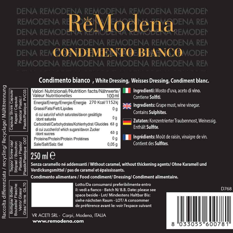 Witte azijndressing met balsamico uit Modena PGI 250 ml ReModena