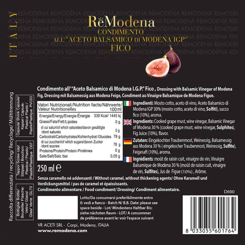 Dressing with Balsamic Vinegar of Modena PGI and Fig 250 ml Re Modena