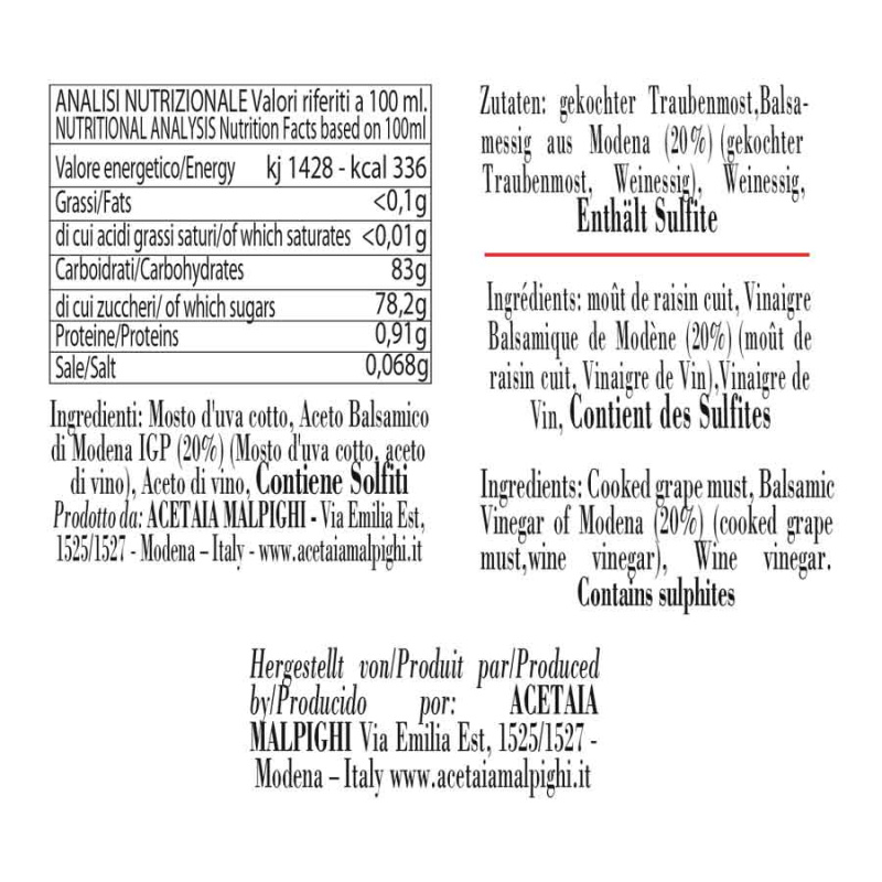 Malpighi Saporoso Dressing mit Balsamico-Essig aus Modena IGP 200 ml