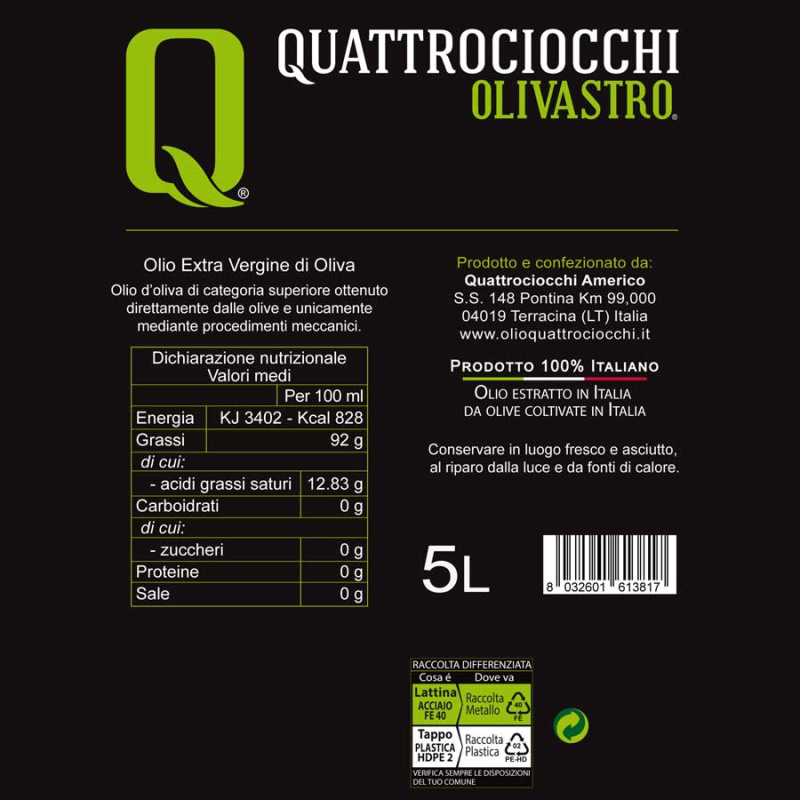 Promo Bag in Box 5 lt x 2 Olio Extra Vergine Olivastro Quattrociocchi