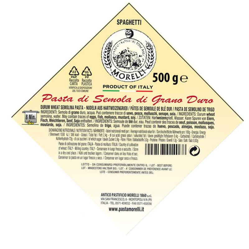 Old Style Wrapped Spaghetti 500 gr Pastificio Morelli Tuscany