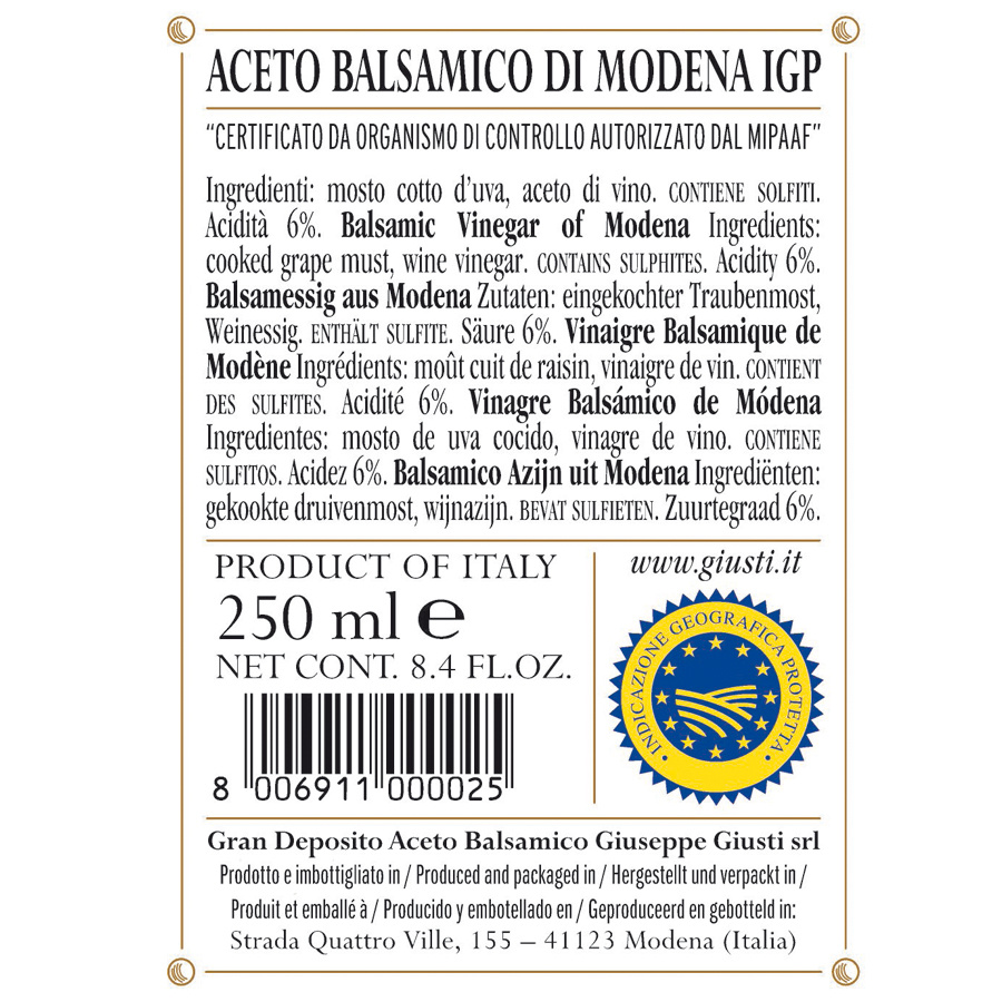Balsamic of Modena IGP 2 Gold Medals Cubica with box 250 ml Giusti