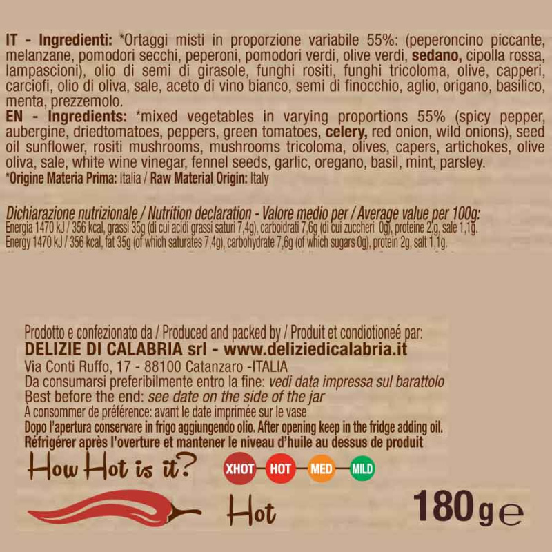 Piccantino salsa Calabresa Hortalizas 180 gr delizie di calabria