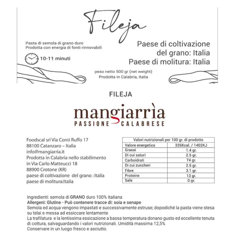 Mangiarrìa Fileja Pasta tipica Calabrese 500 gr