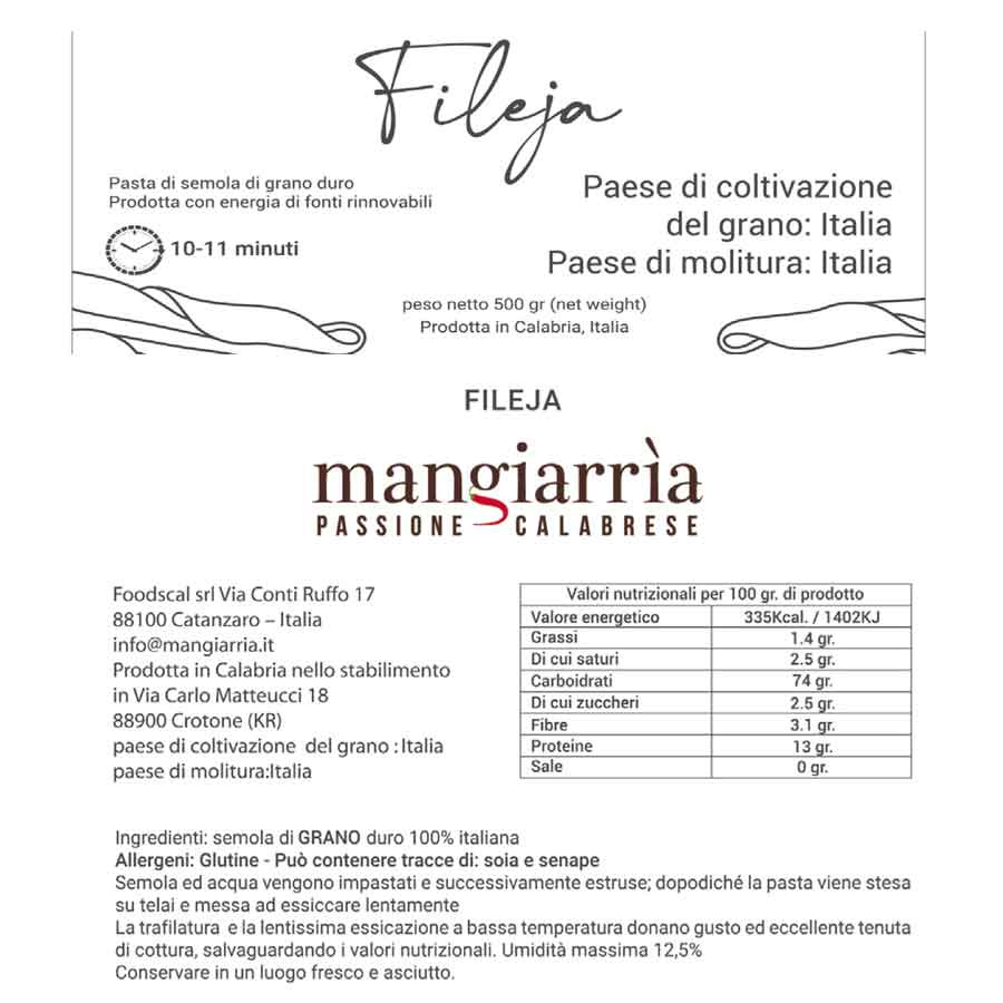 Mangiarrìa Fileja Pasta tipica Calabrese 500 gr