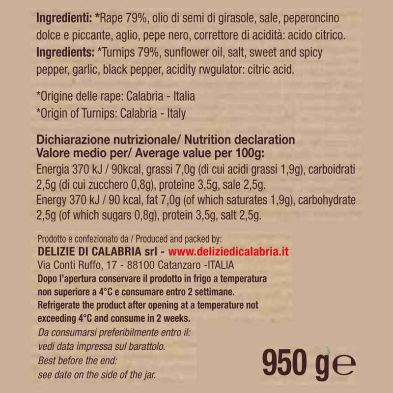 Friarielli Neapolitan Broccoli Calabrian recipe with chilli 950 gr