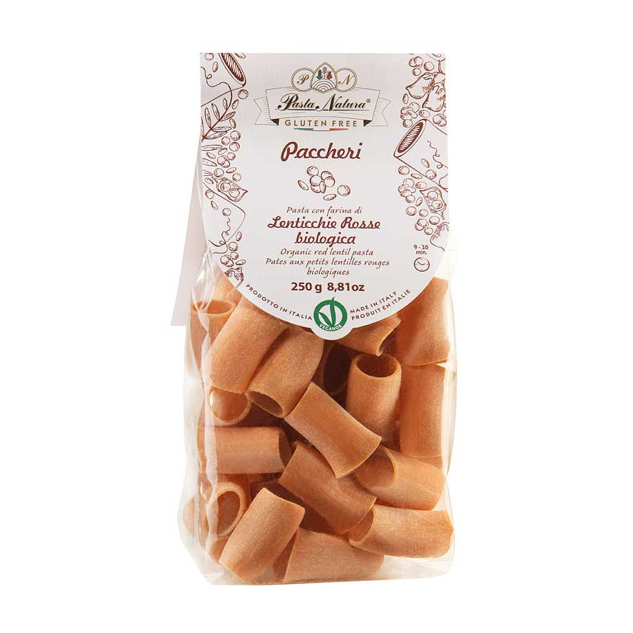 Gluten Free Paccheri with Organic Red Lentil Flour 250 gr Pasta Natura