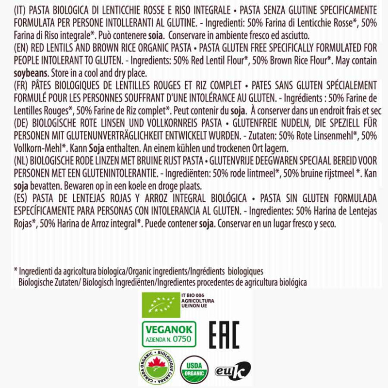 Tagliatelle pâtes sans gluten aux Lentilles Rouges Bio Pasta Patura