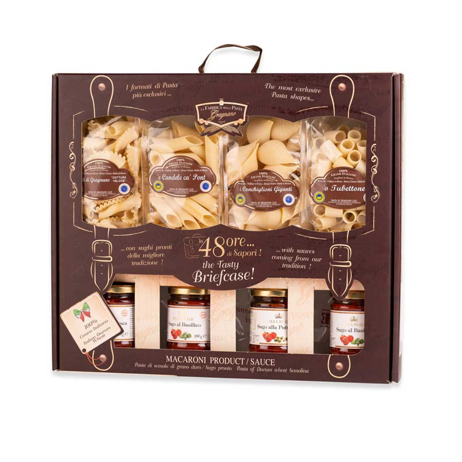 Gourmet paket mit Pasta di Gragnano IGP 250 gr und Fertigsaucen 180 gr