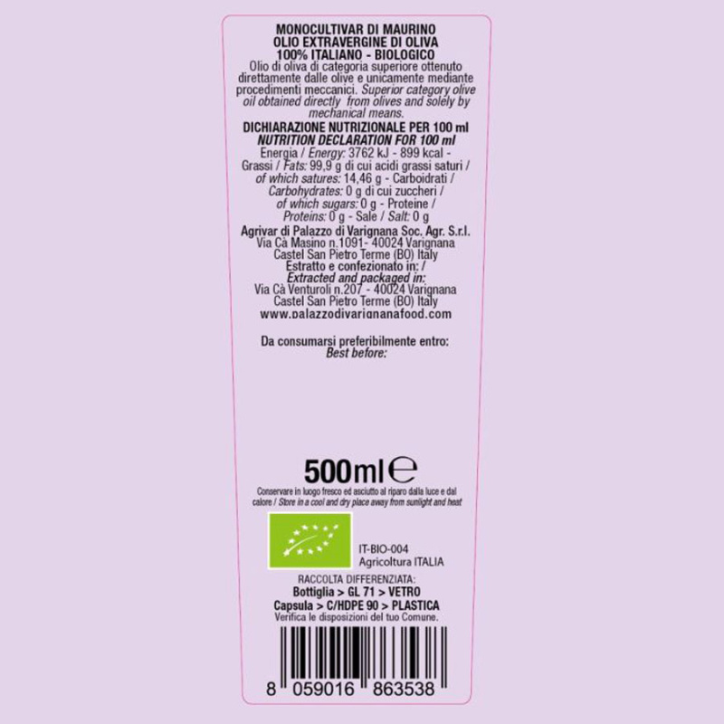 Extra Virgin Olive Oil Pandesco Monocultivar Maurino Organic 500 ml