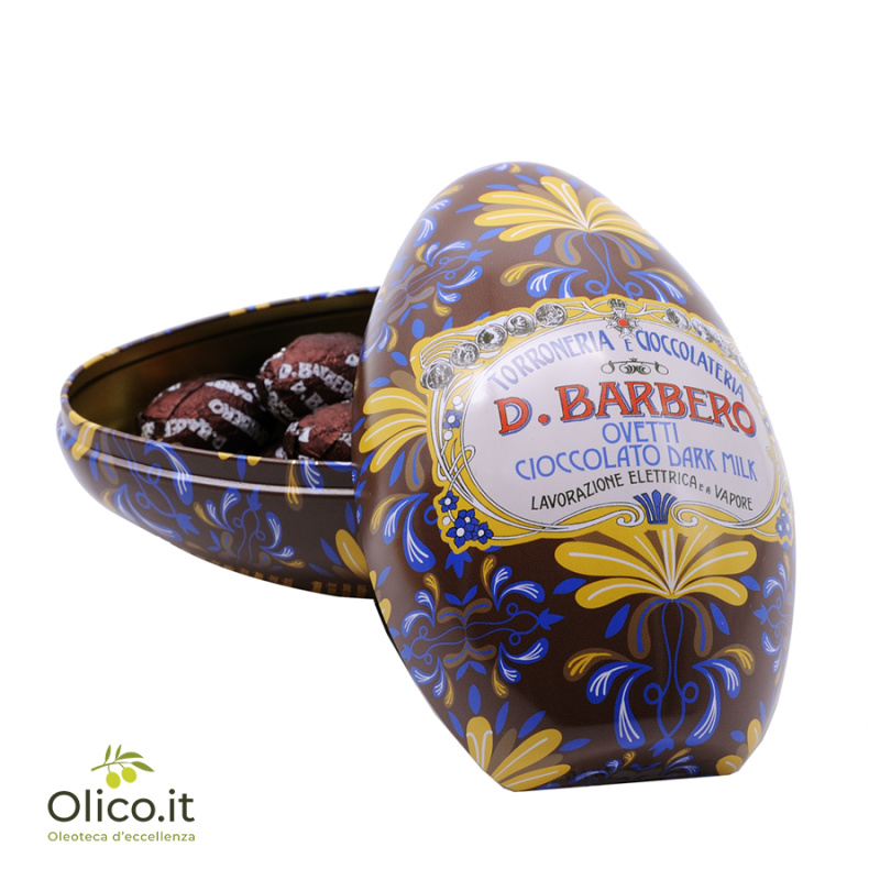Metal Egg tin with Milk Chocolate Eggs Dark Milk 100 g Barbero