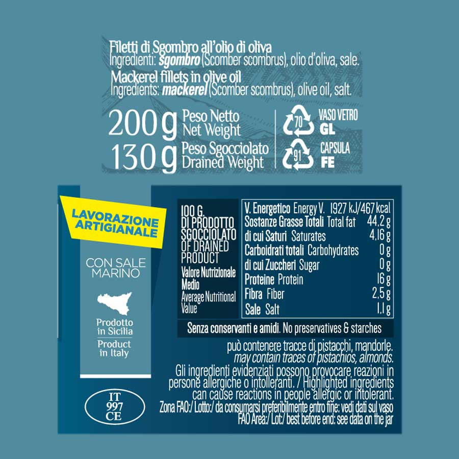 Filetti di Sgombro all'Olio di Oliva 200 gr Sebastiano Drago Sicilia