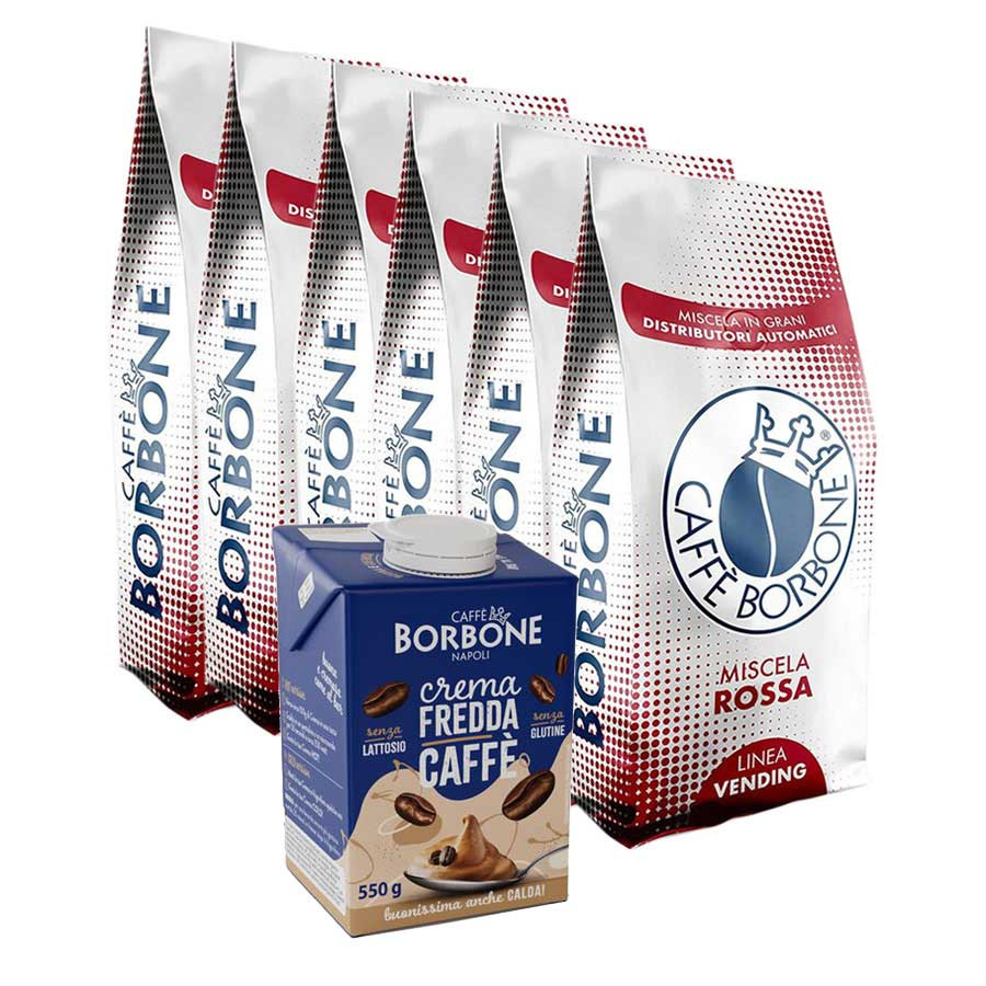 Borbone Coffee Beans Red Blend 1 kg x 6 and Cold Coffee Cream 550 gr