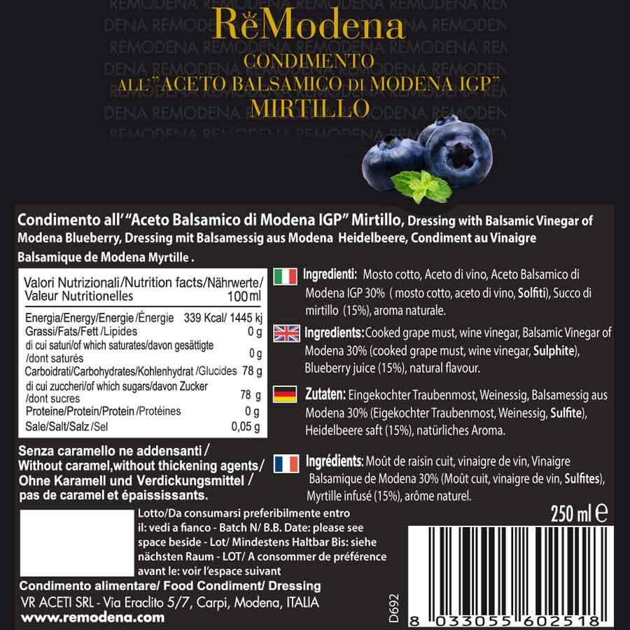 Dressing with Balsamic Vinegar of Modena IGP and Blueberry 250 ml Re Modena