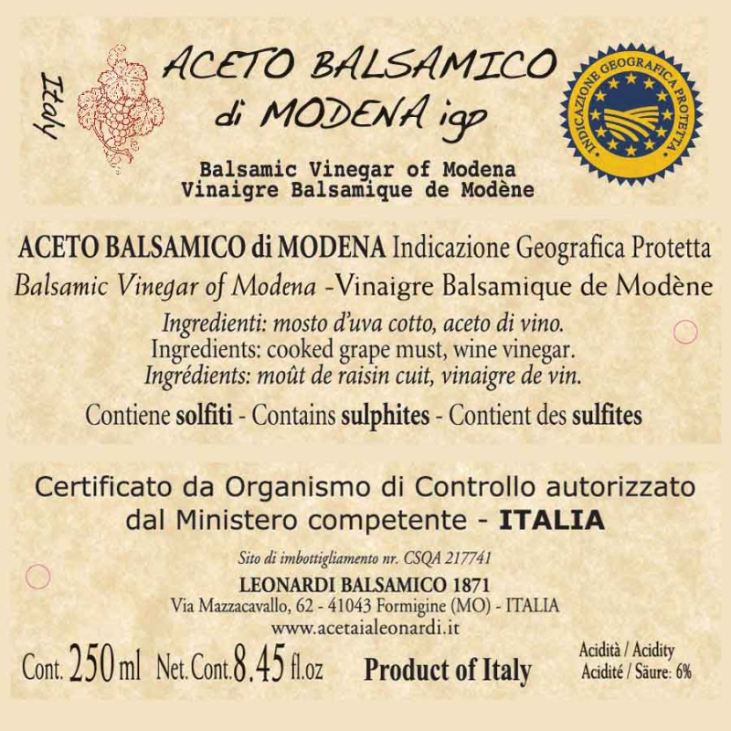 Leonardi Balsamico Modena IGP in Geschenkverpackung bordeaux 250 ml