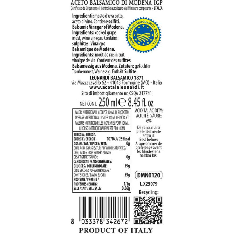 Balsamic Vinegar of Modena IGP Diamond Swarovski crystal 250 ml