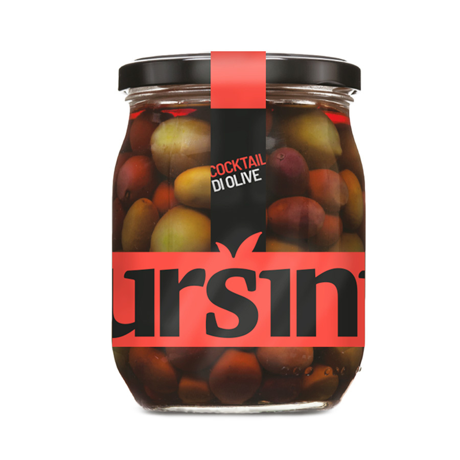 Cocktail of Green and Black Italian Olives in Brine Ursini 550 gr