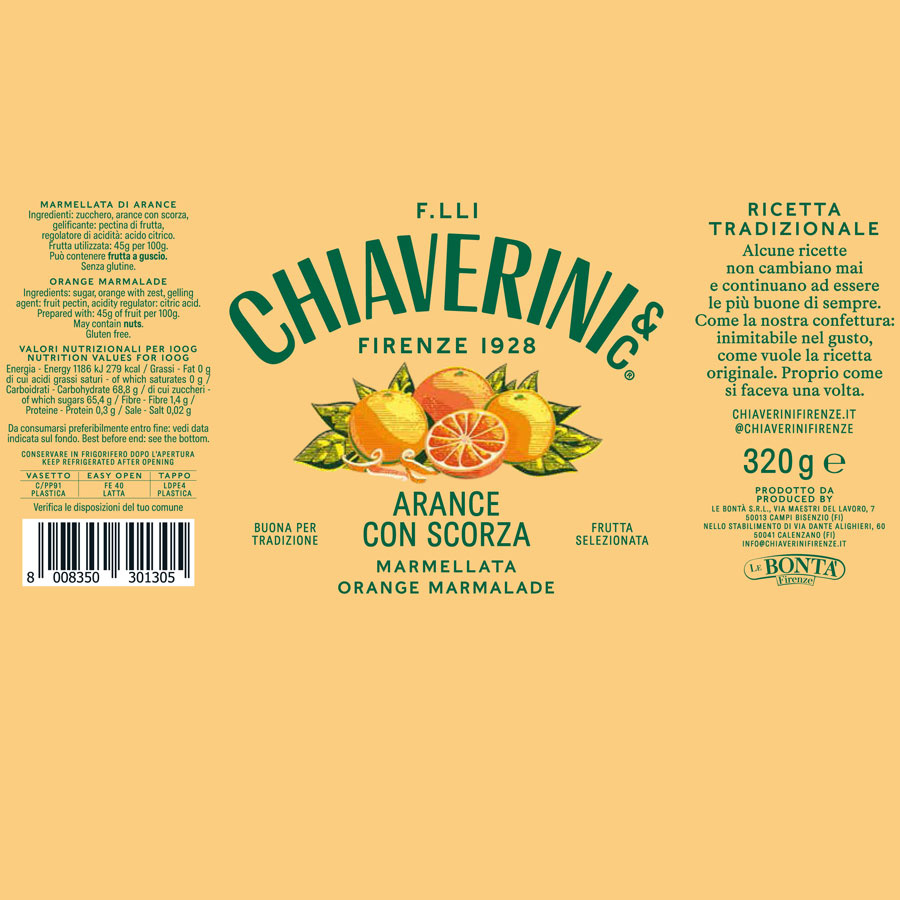 Chiaverini Extra Sinaasappeljam met schil 320 g