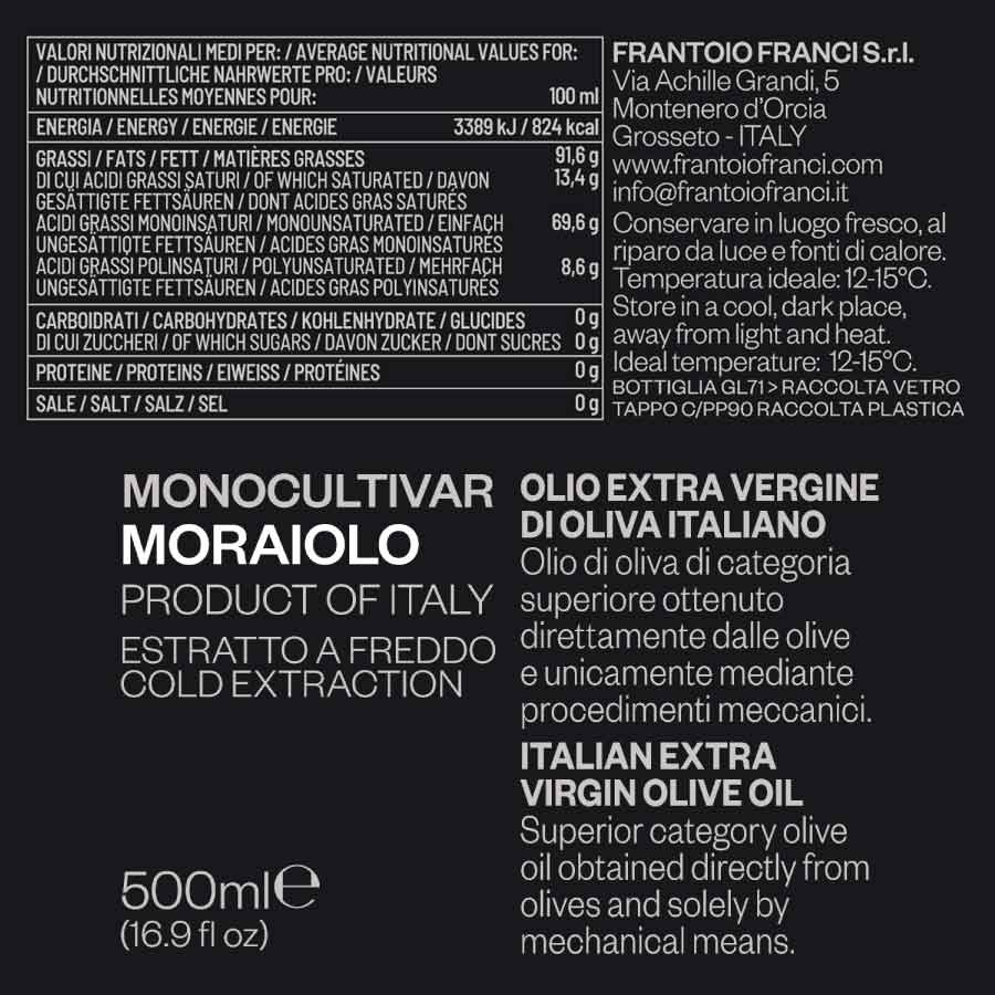 Frantoio Franci Olio Extra Vergine di Oliva Moraiolo Gran Cru 500 ml
