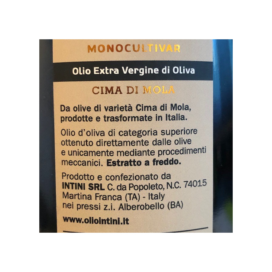 Intini Monocultivar Extra Virgin Olive Oil Cima di Mola Apulia 500 ml