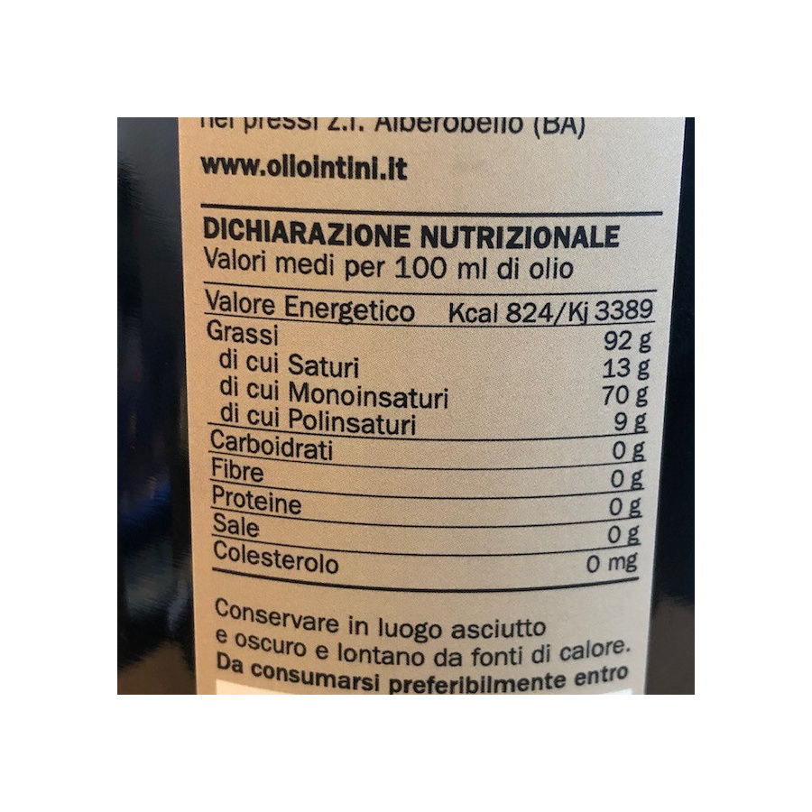 Intini Monocultivar Extra Virgin Olive Oil Olivastra Apulia 500 ml