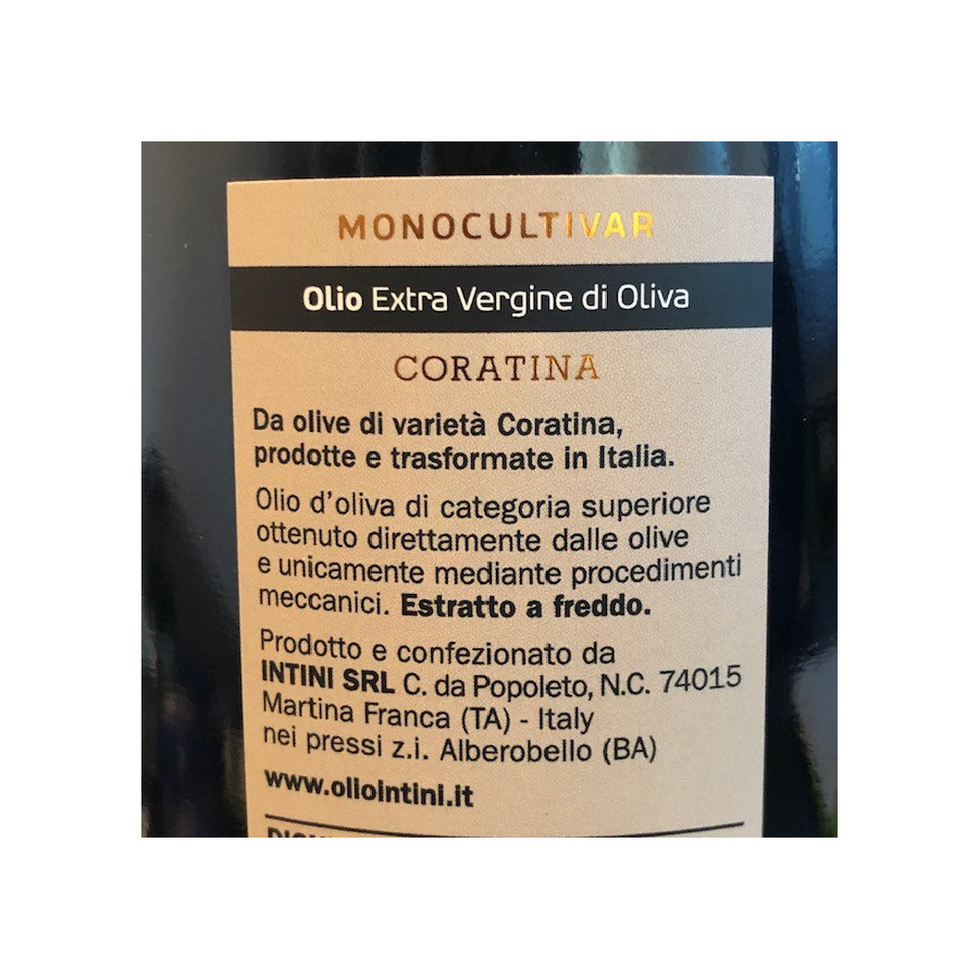 Intini Extra Virgin Olive Oil Coratina Intense Apulia 500 ml
