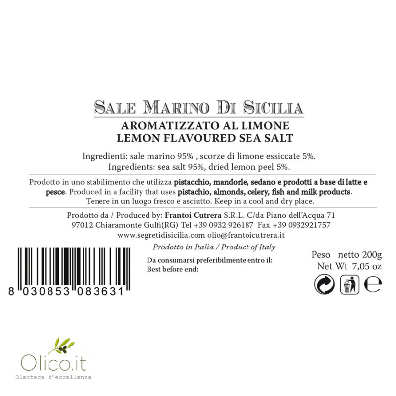 Sicilian Sea Salt flavoured with Lemon 200 gr Frantoi Cutrera Sicily