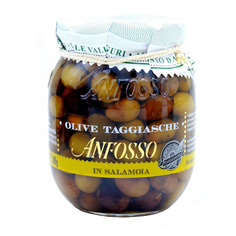 Taggiasca Oliven in Salzlake 290 gr Olio Anfosso Ligurien