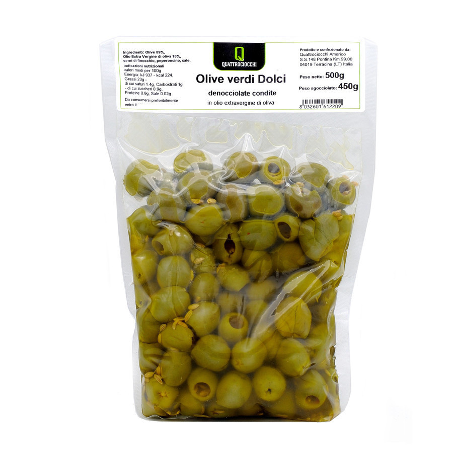 Olives Vertes Dénoyautées Assaisonnées Huile d'Olive Extra Vierge