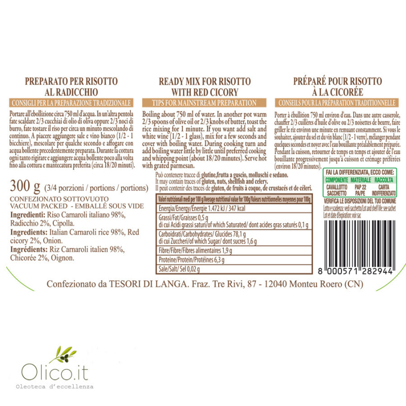 Risotto Carnaroli al radicchio rosso Tesori di Langa Brezzo 300 gr