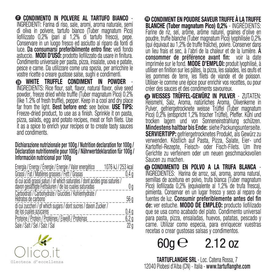 White Truffle Powder DALBOSCO 60 gr Tartuflanghe Piedmont