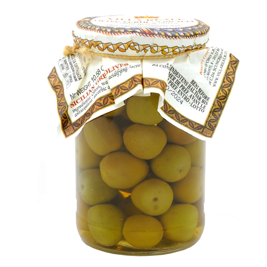 Natural Green Olives in brine 300 gr Villa Reale Campo d'Oro Sicily