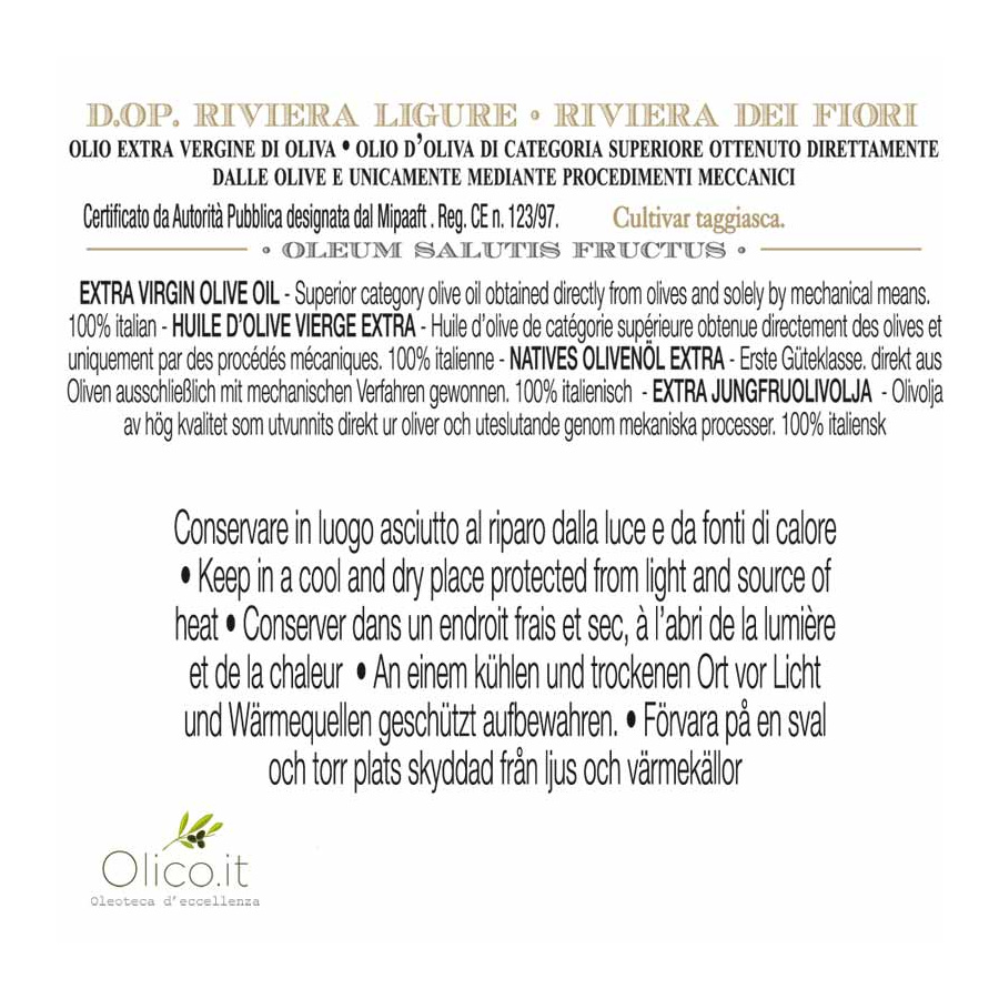 Olio Extra Vergine Oliva DOP Riviera Ligure dei Fiori 500 ml Anfosso