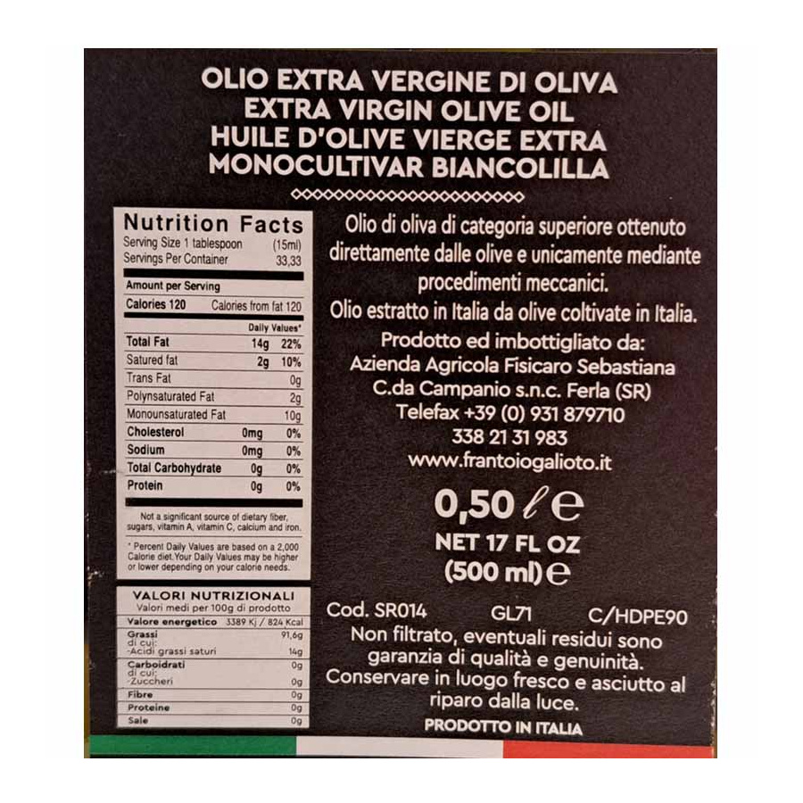 Natives Olivenöl Extra Vergine Nocellara Moresca Biancolilla Galioto