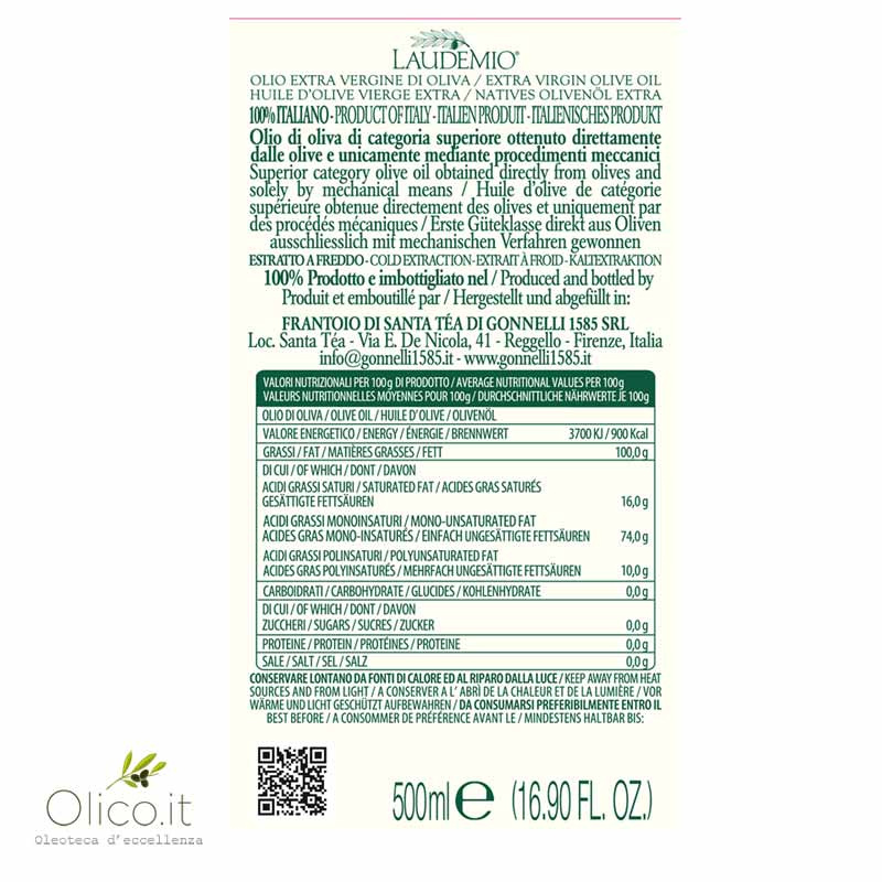 Extra Virgin Olive Oil Laudemio 500 ml Gonnelli Santa Tea Tuscany