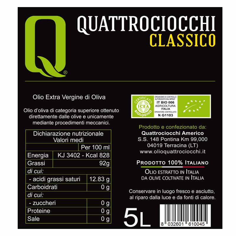 Bag in Box 5 lt Olio Extravergine Classico Biologico Quattrociocchi