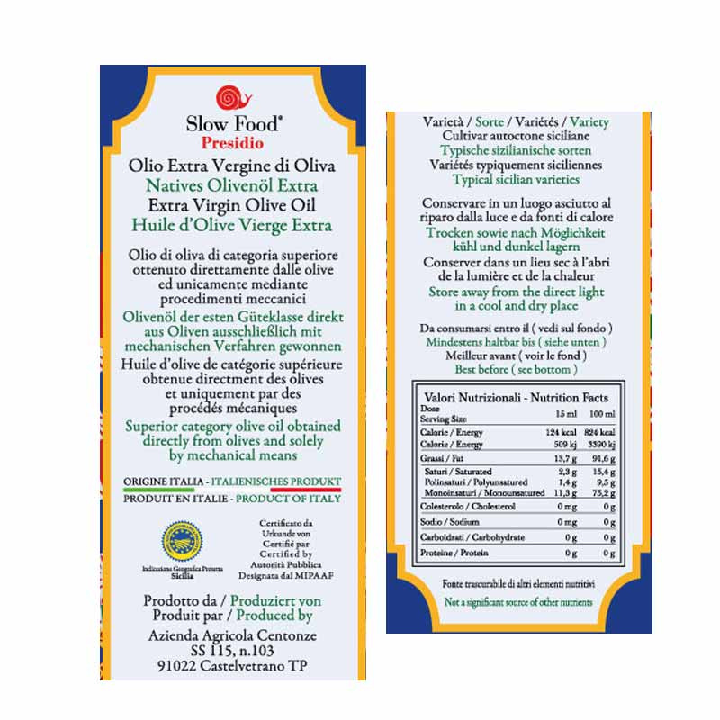 Bis Centonze: Organic Olive Oil Nocellara and IGP Sicily 500 ml x 2