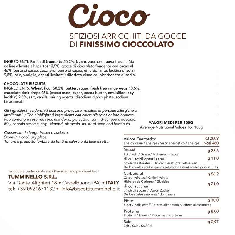 Cioco Biscuits with Chocolate Drops 380 gr Tumminello Sicily