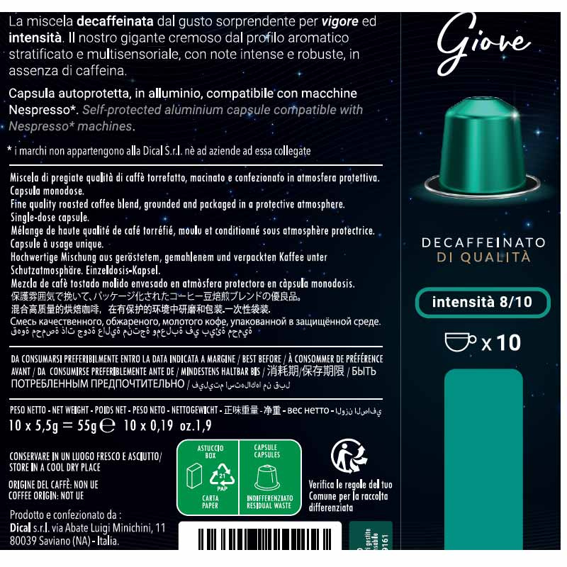 10 Capsules en aluminium Lollo Caffè Giove décaféiné comp Nespresso