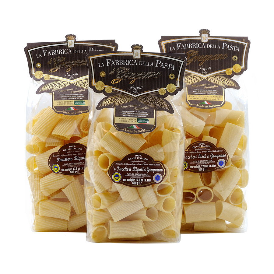 Offerta Paccheri Pasta Gragnano IGP Lisci, Rigati, Rigatello 500gr x 3
