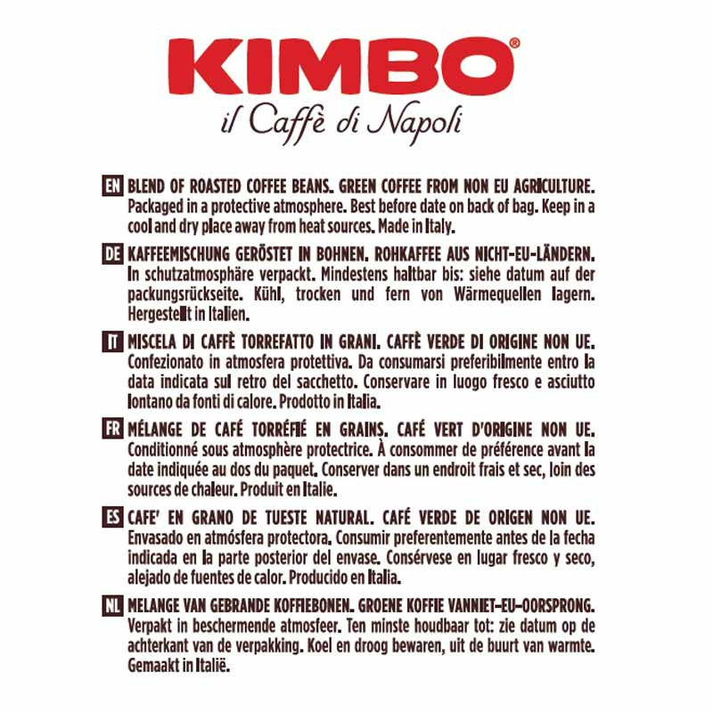 Offre Kimbo Café en grains Espresso Classico 1 kg x 6
