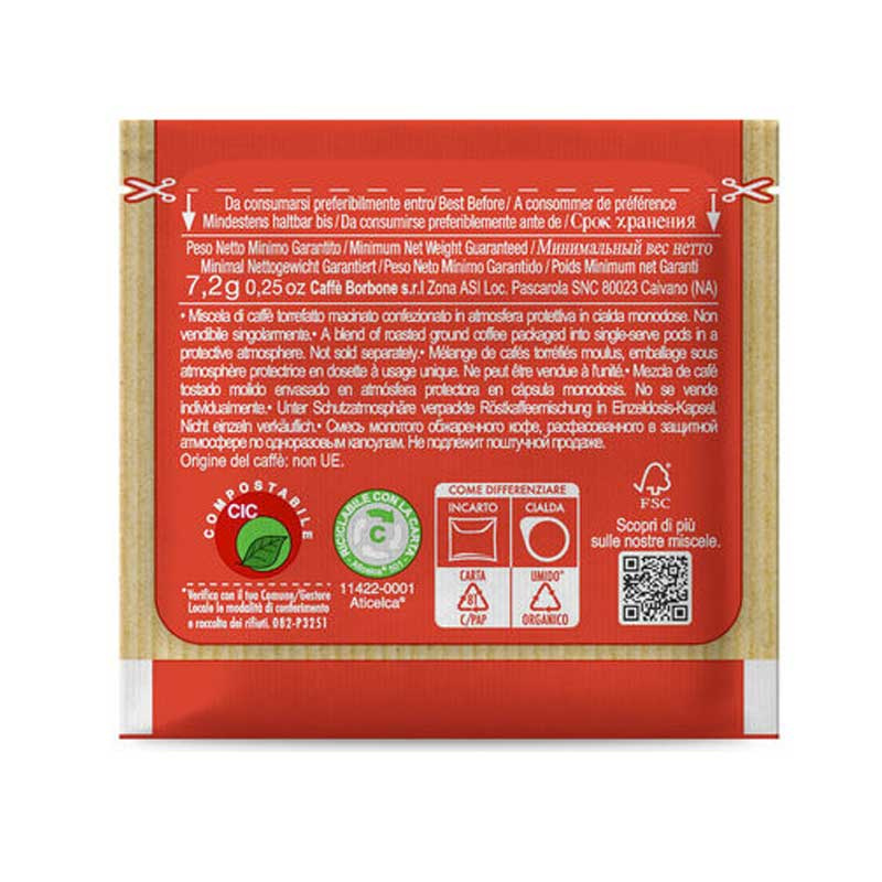 100 ESE Paper Pods 44 mm Caffè Borbone RED Blend Italian Coffee