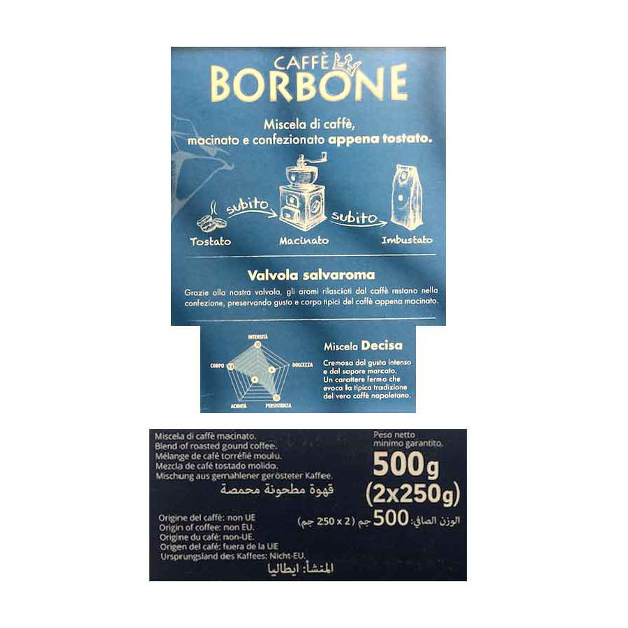 Bipack Café Borbone Molido Moka Mezcla Decisa 250 gr x 2
